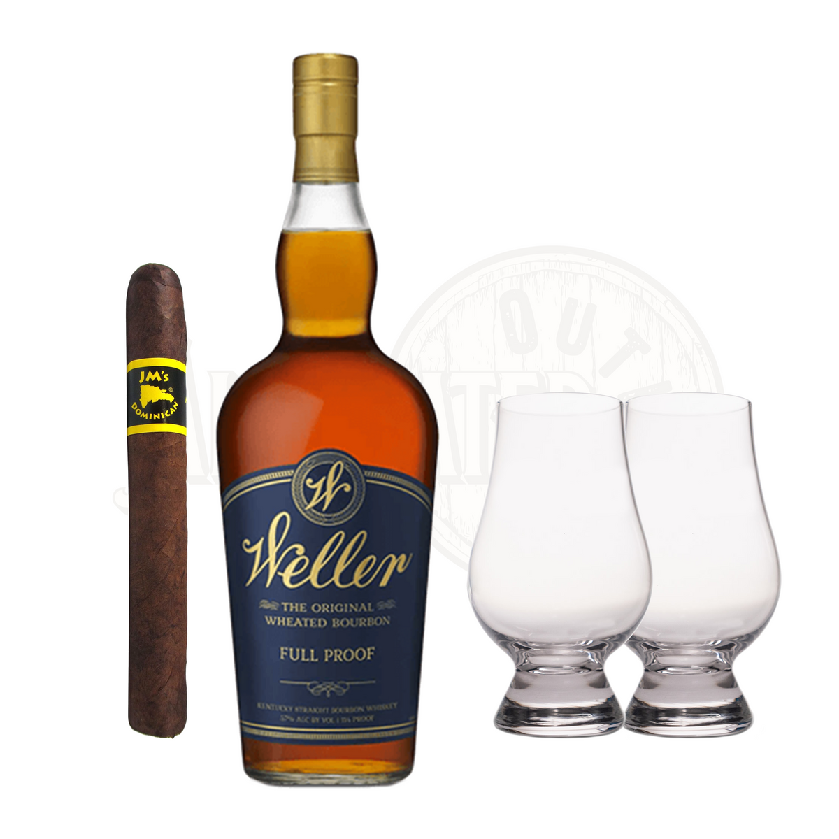 W.L. Weller Full Proof Bourbon Whiskey with Glencairn Set & Cigar ...